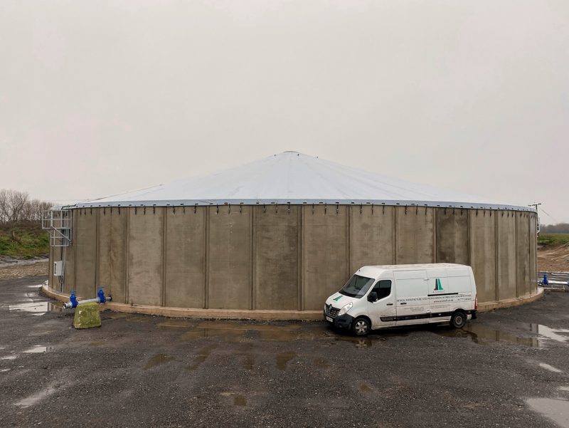 A long term slurry tank solution for his pig production business.